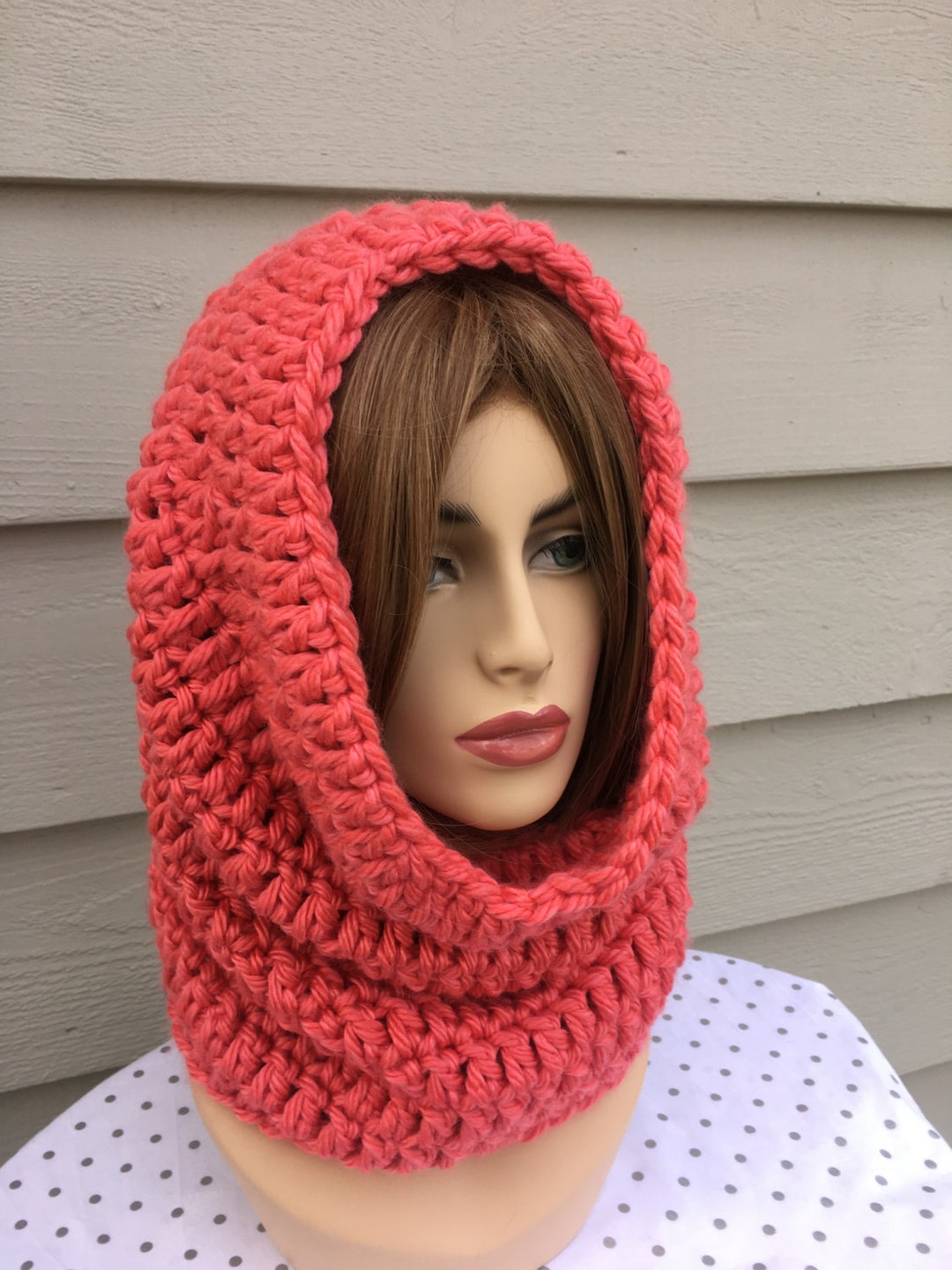 Tangerine Oversized Cowl, Coral Cowl, Snood,cowl With Hood, Hooded Cowl ...