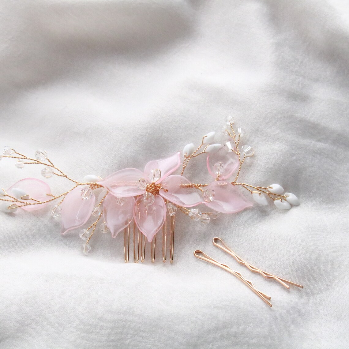 Bridal Hair Comb, Rose Gold Coloured Hair Piece, Crystal and Pearl ...