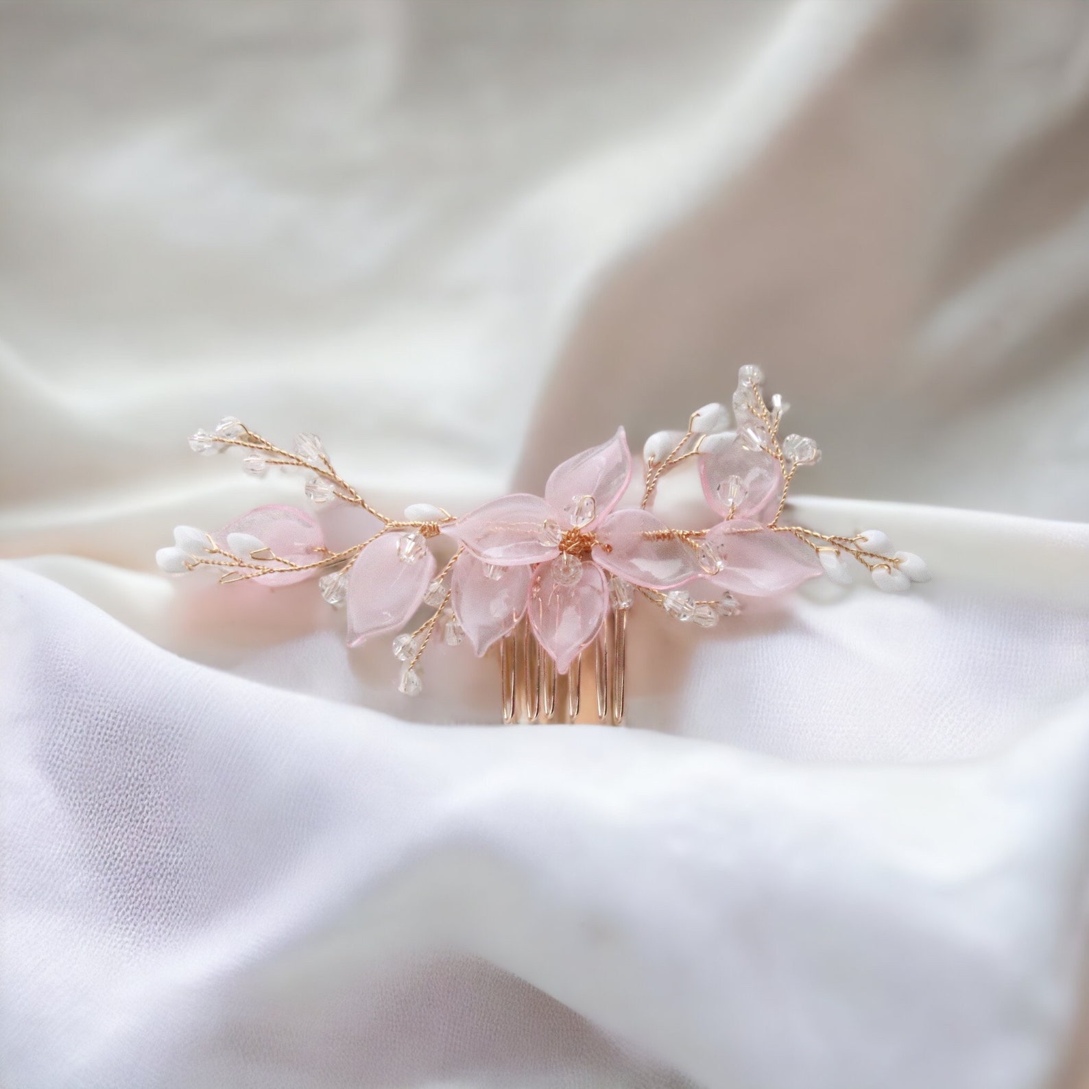 Bridal Hair Comb, Rose Gold Coloured Hair Piece, Crystal and Pearl ...