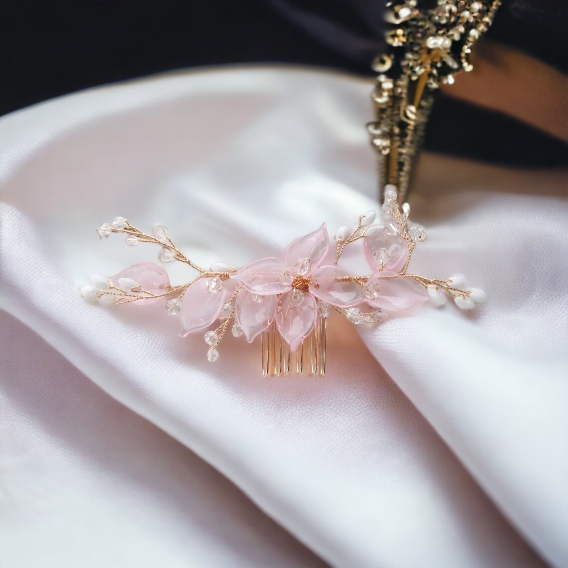 Bridal Hair Comb, Rose Gold Coloured Hair Piece, Crystal and Pearl ...