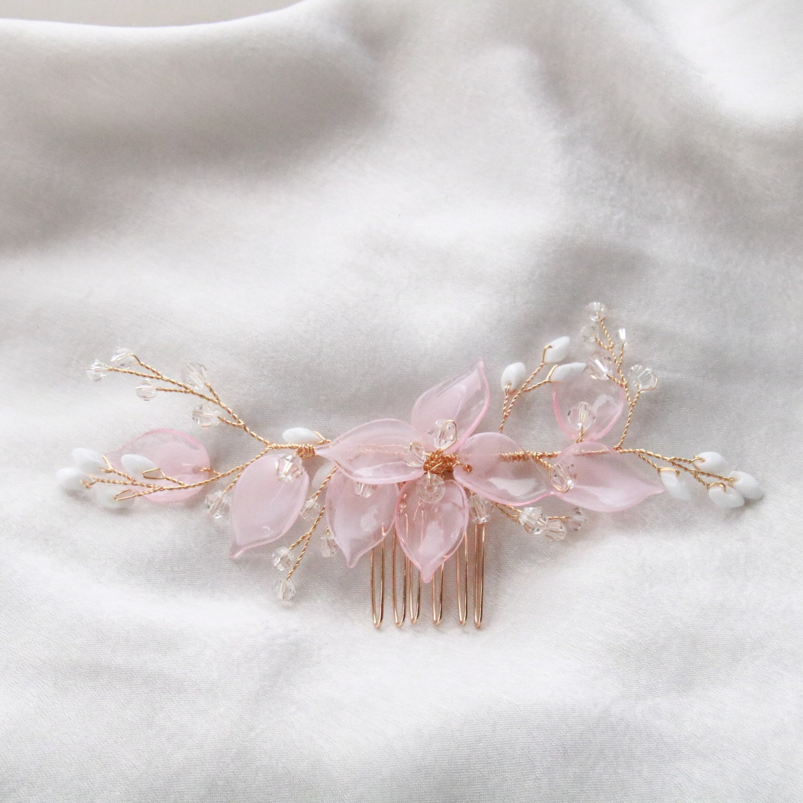 Bridal Hair Comb, Rose Gold Coloured Hair Piece, Crystal and Pearl ...