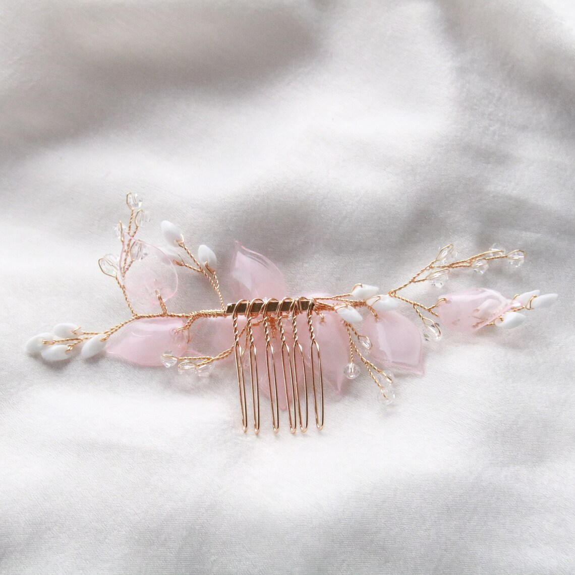 Bridal Hair Comb, Rose Gold Coloured Hair Piece, Crystal and Pearl ...