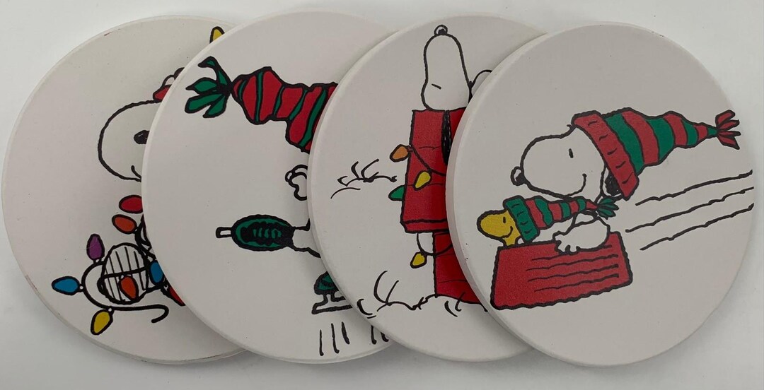 Peanut Snoopy Christmas Fun Coasters - Etsy