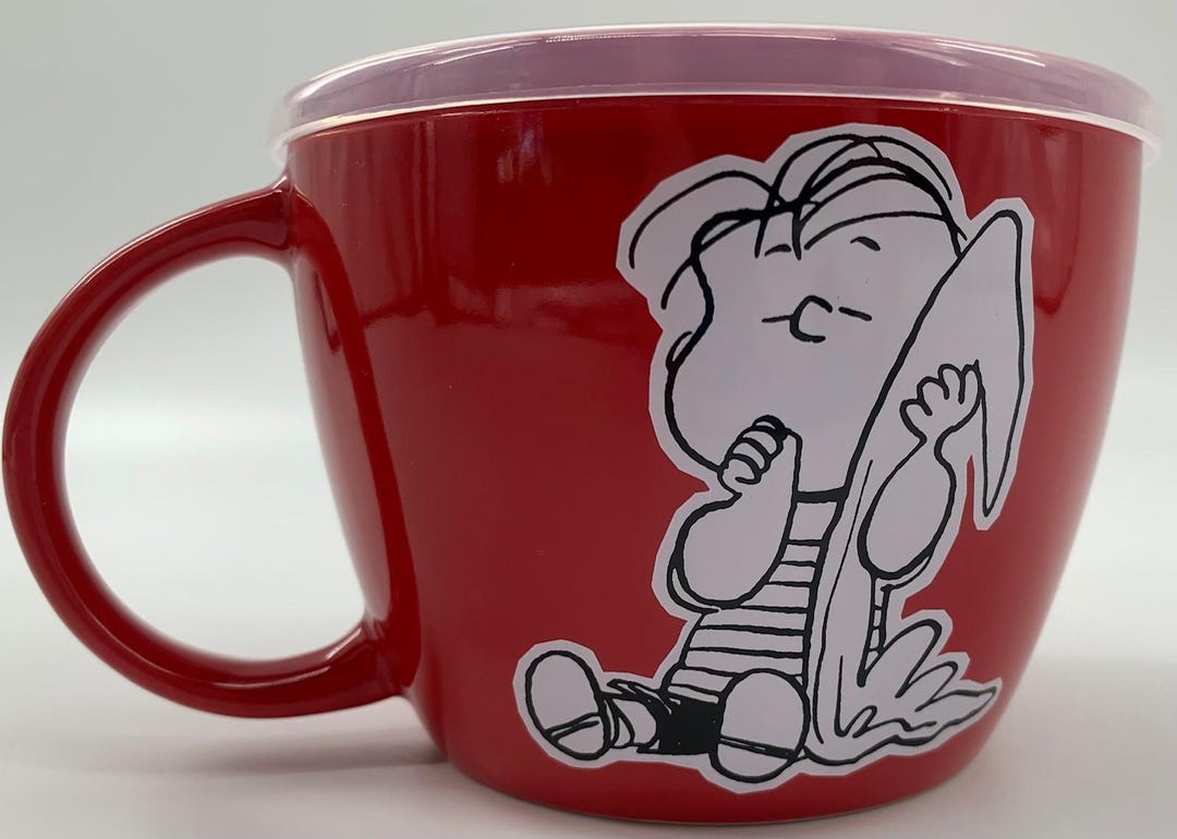 Peanuts Linus Ceramic Soup Mug With Vent Lid - Etsy