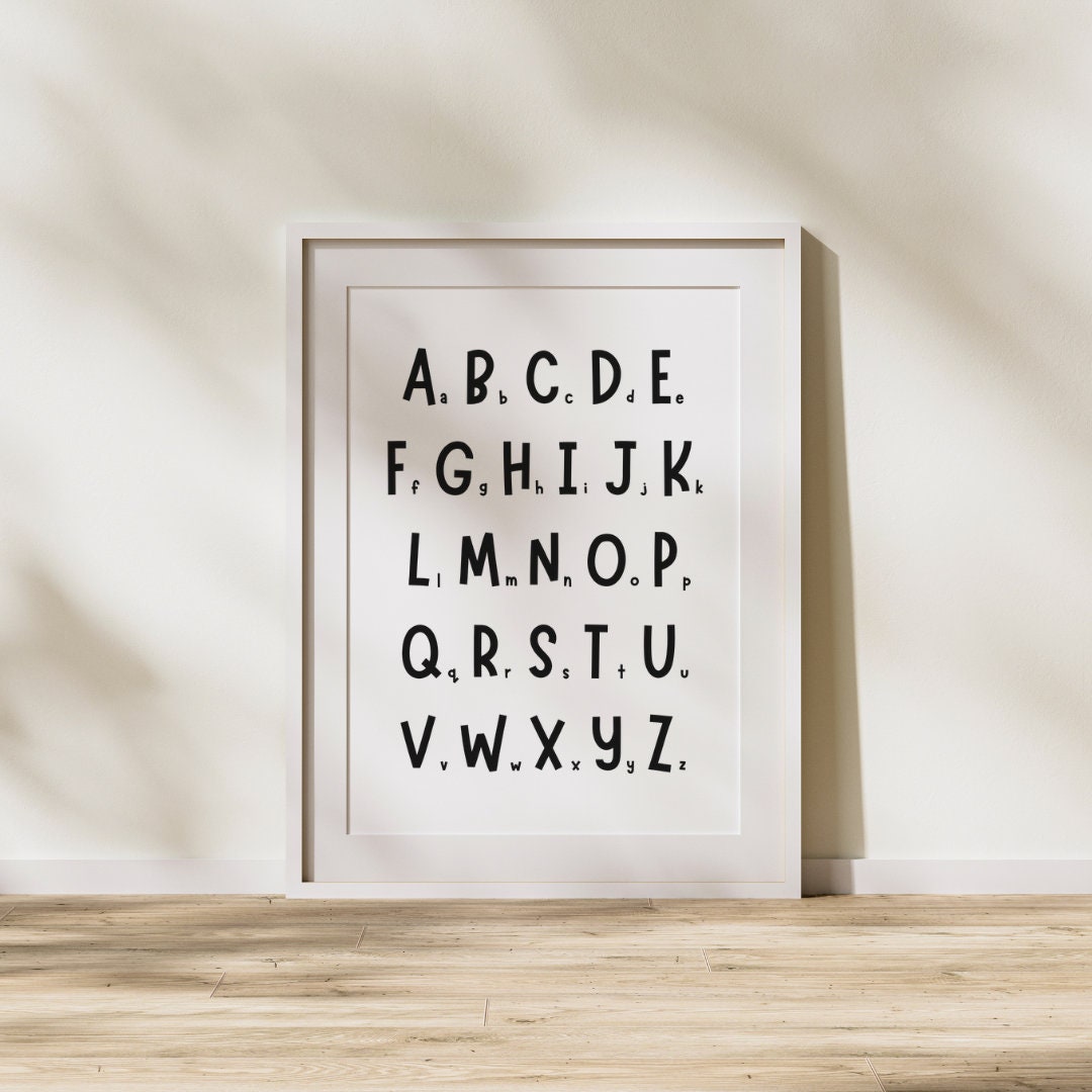 Black and White Alphabet Poster, Minimalist Educational Wall Art ...