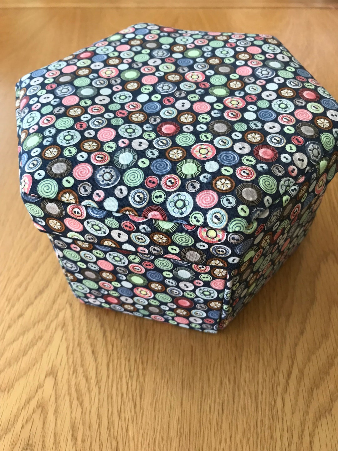 Sewing Box- Etui Box - Buttons Theme - Individually Handmade Hexagonal Etui Box ( or Jewellery ...