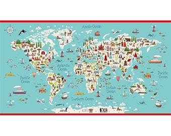 World Map Fabric Panel - Etsy