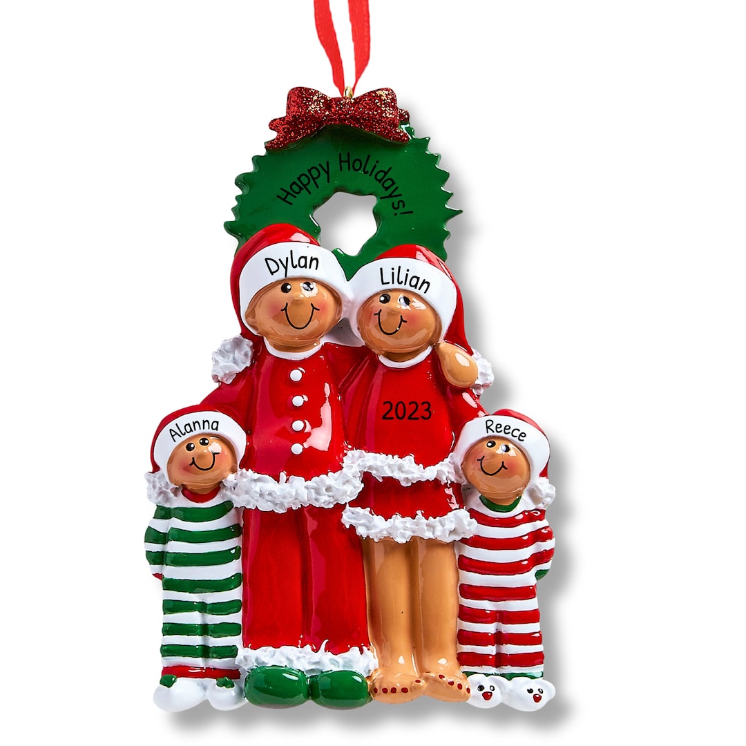 Christmas Family of 4 Ornament, Christmas Door Ornament, Family of Four ...