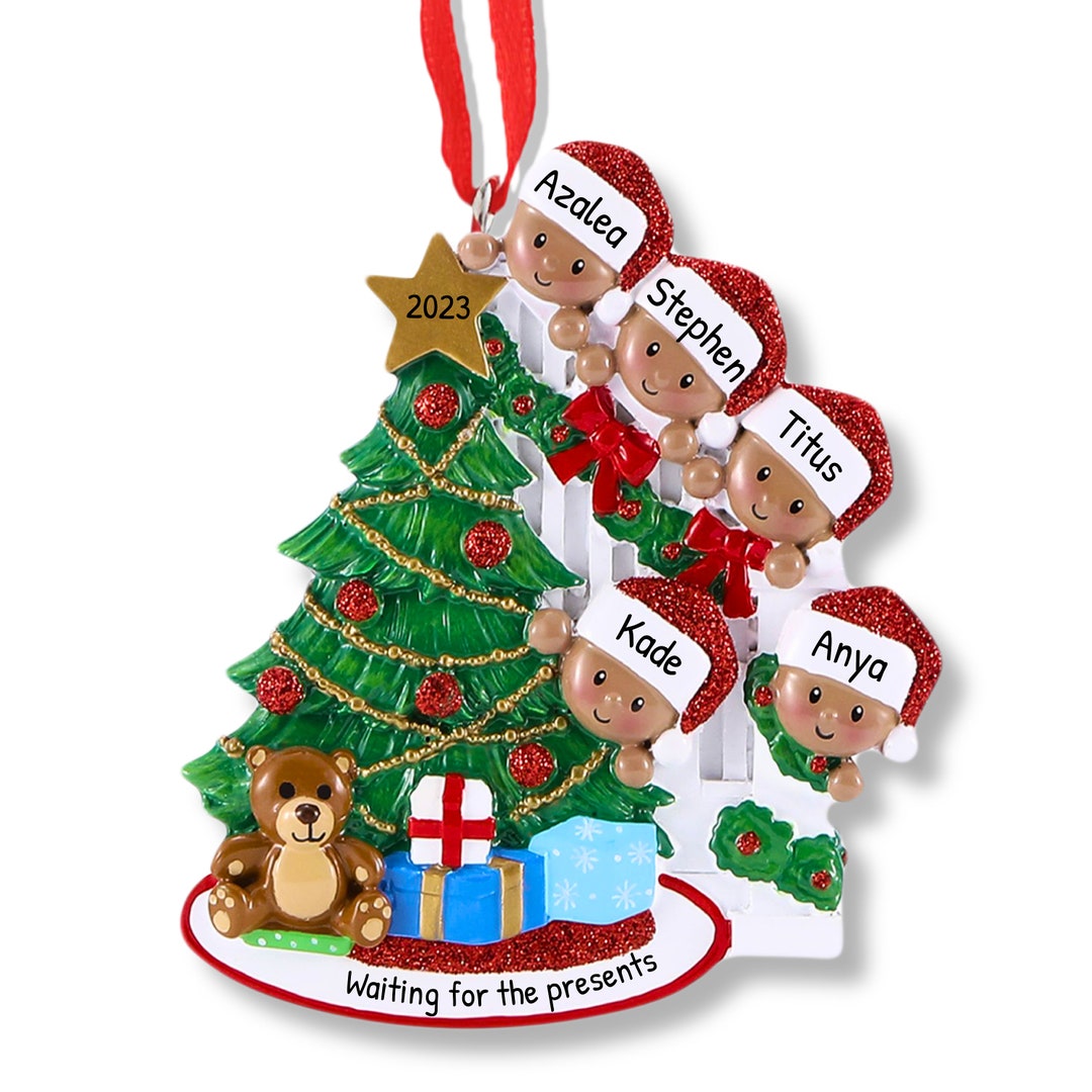 5 Kids Ornament, African American Family of 5 Ornament, Christmas Tree ...