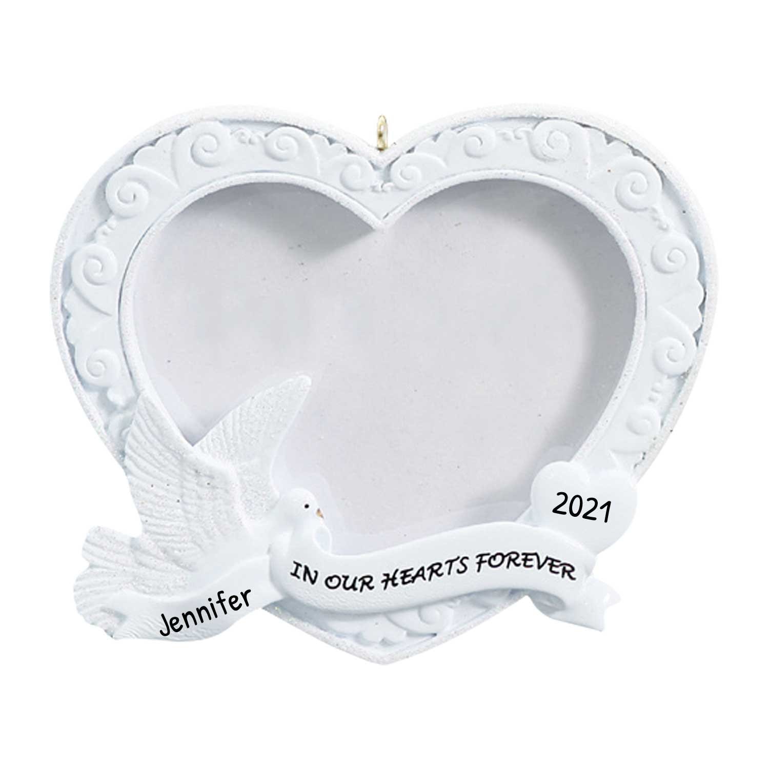 White Heart-shaped Memorial Photo Frame ~ in Loving Memory Memorial ...