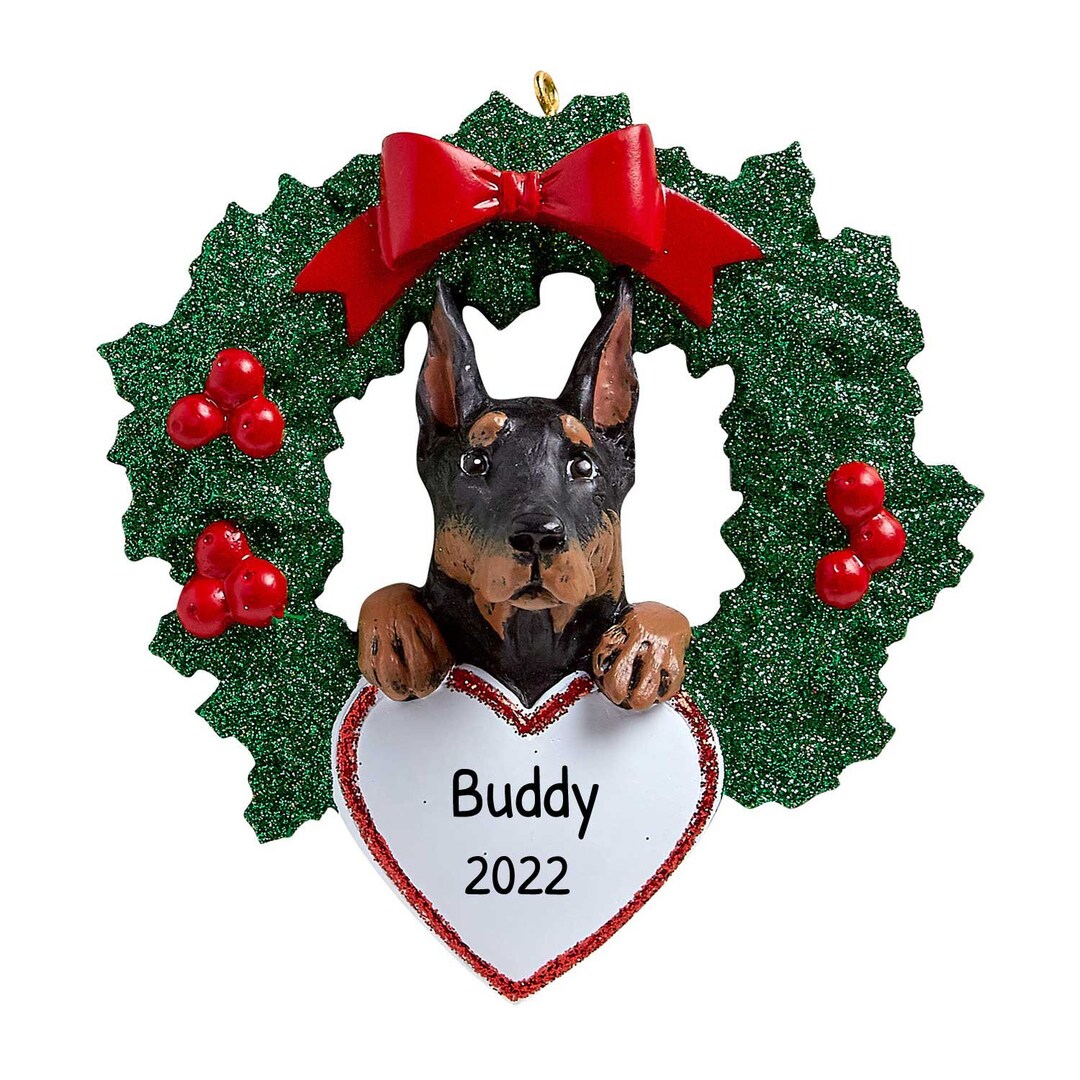 Personalized Pet Ornaments 2023 - Dog Christmas Ornaments Doberman Pinscher Ornament Dog Wreath ...