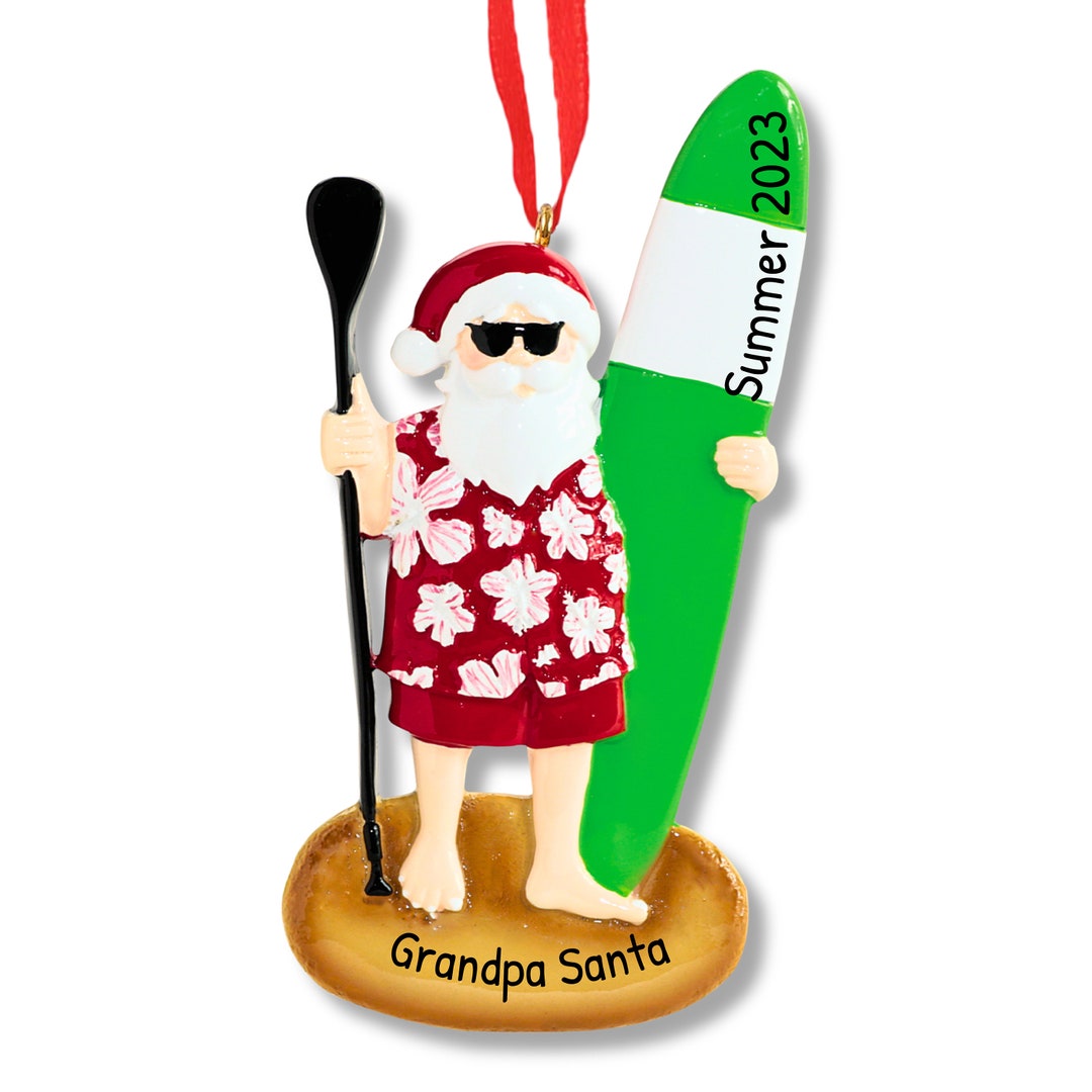 Summer Ornament, Beach Vibes, Surf Board Decor, Santa in Summer ...