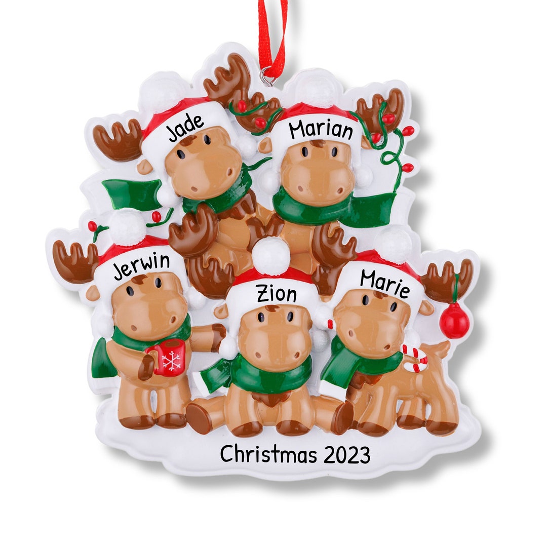 Personalized Family of 5 Christmas Ornament - Cute Xmas Reindeer ...