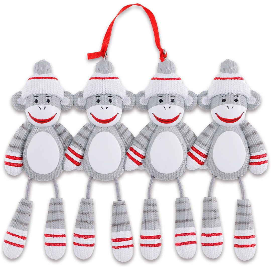 Personalized Monkey Family of 4 Ornament, Christmas Ornament, Family of ...