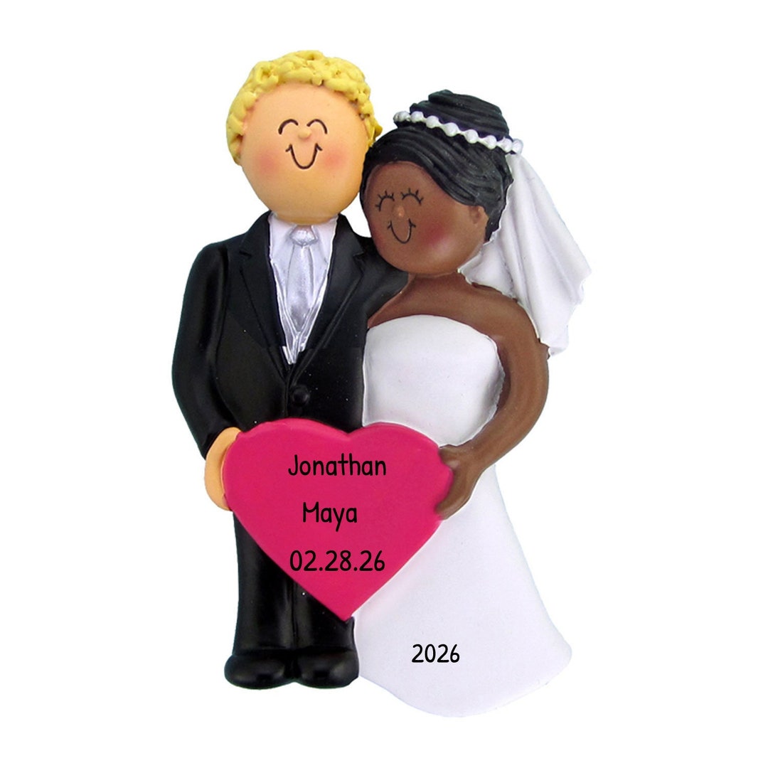 Interracial Wedding Cake Topper, Biracial Wedding Couple Ornament, Mixed Race Cake Topper ...