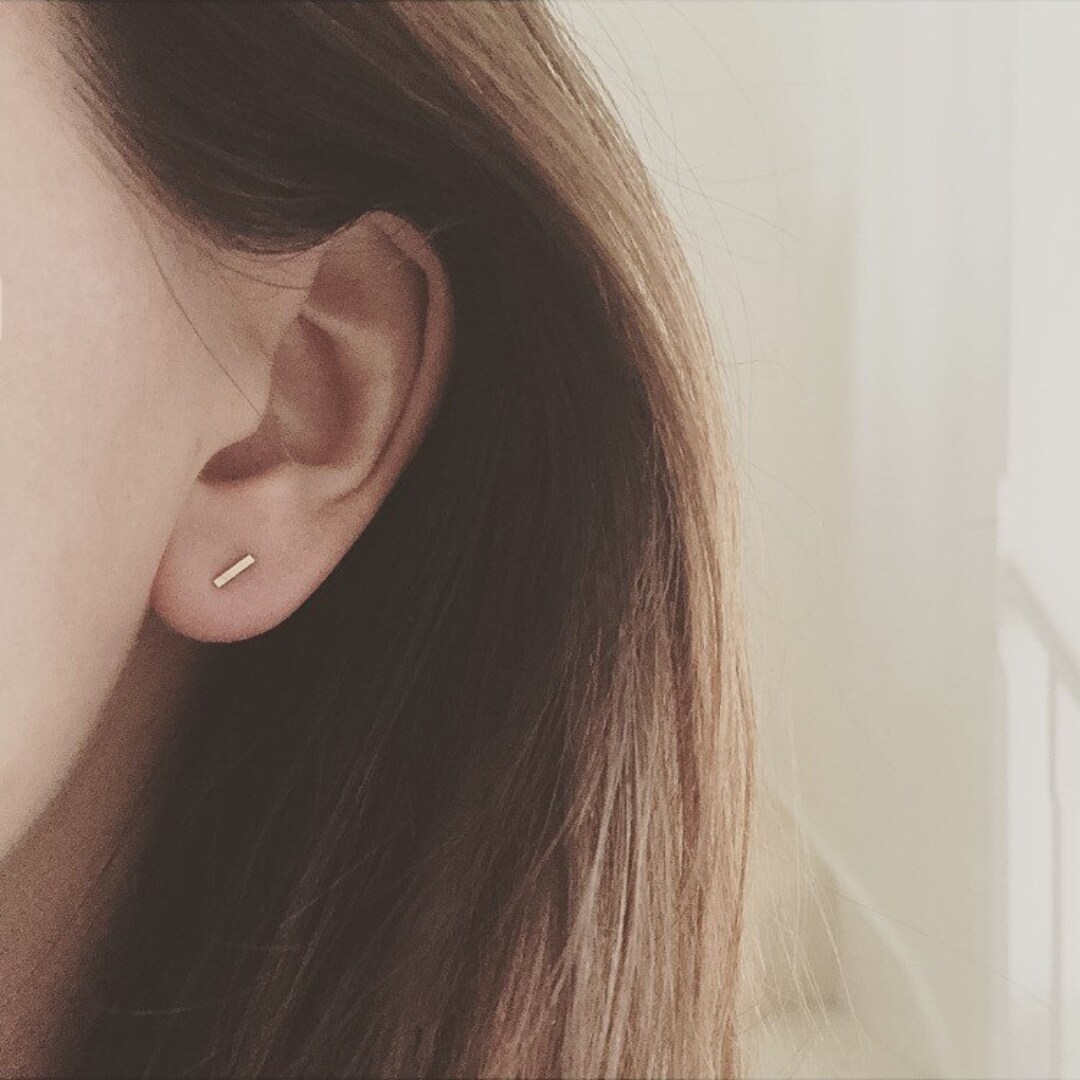 Solid 9ct Gold Line Bar Rectangle Earrings - Etsy