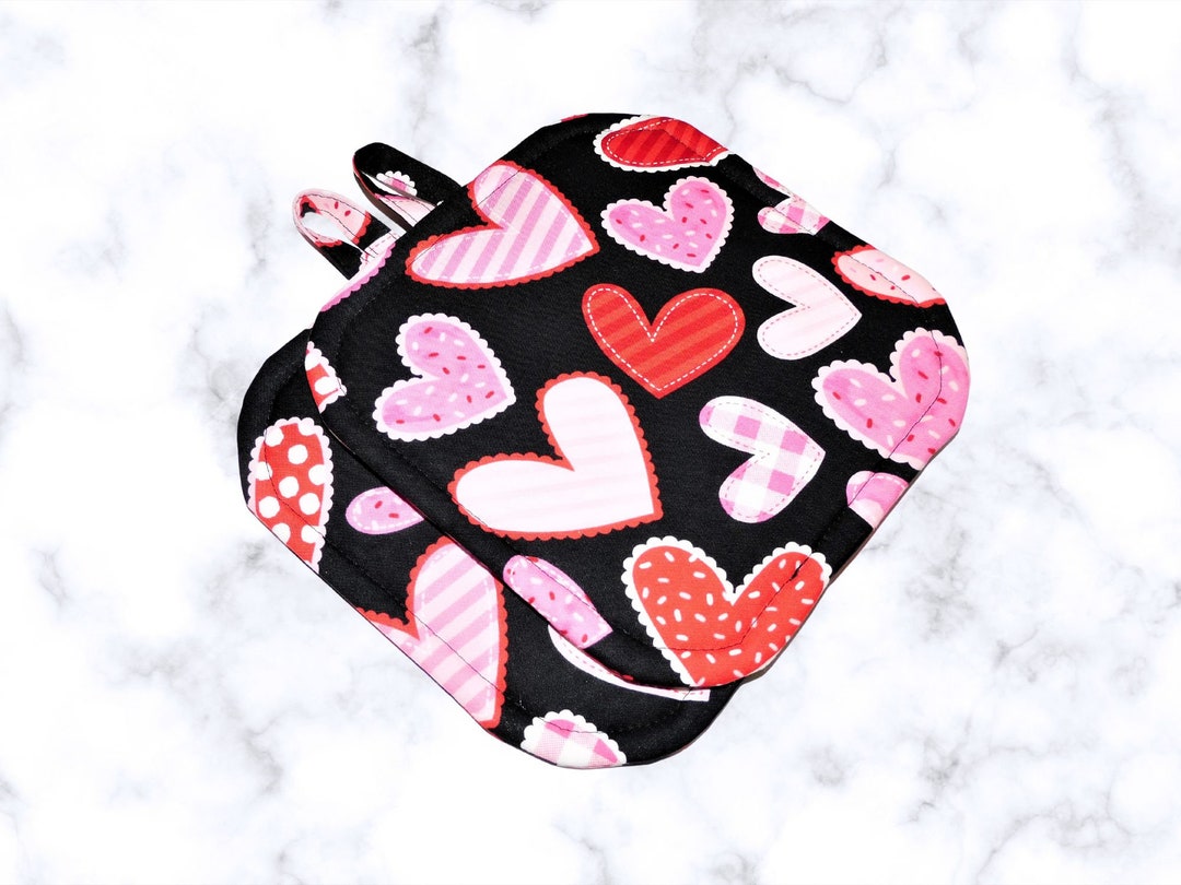 Set of 2 Valentine's Day Pot Holders, Heart Pot Holders, Heart Hot Pads ...