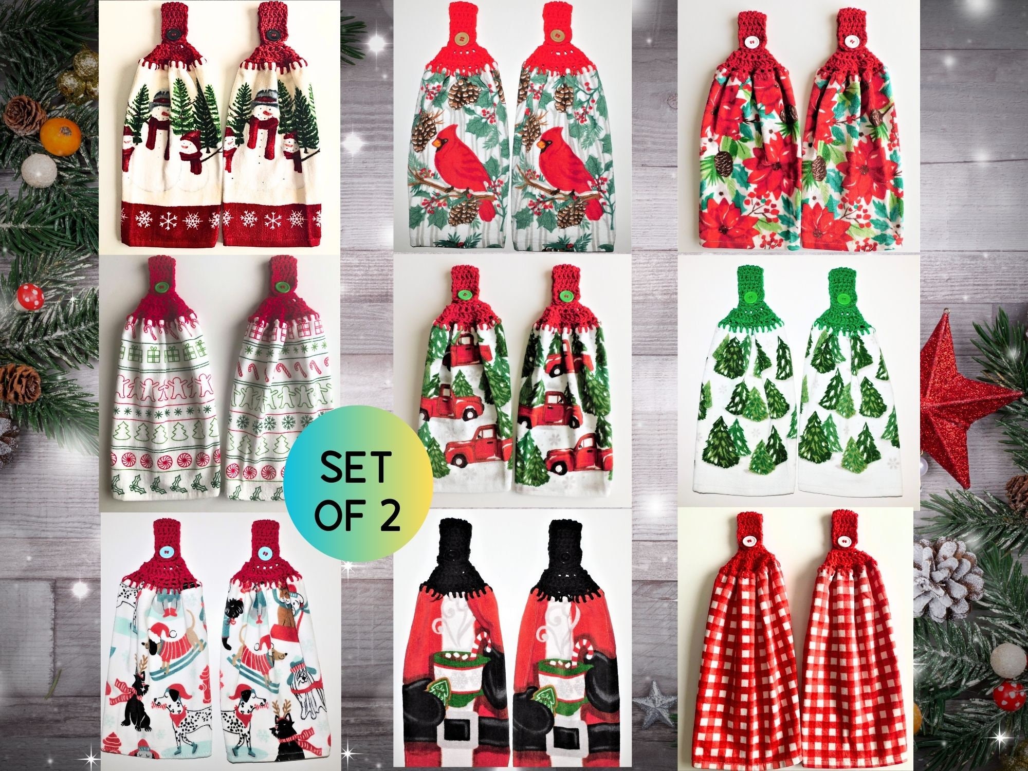 Christmas Oven Towels Hanging Kitchen Towels Oven Door Towel Crochet ...