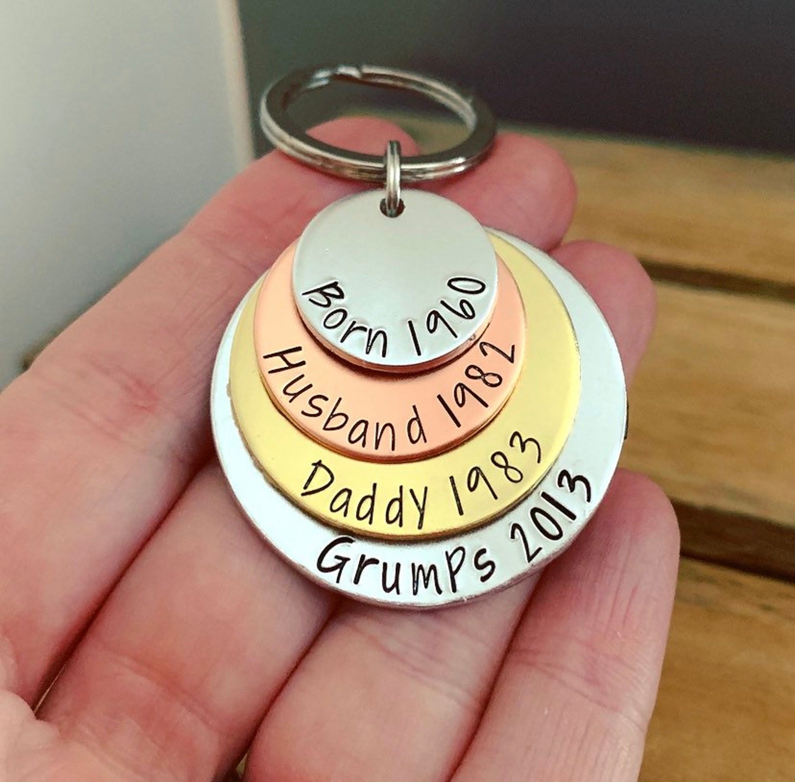 Grandad Mixed Metals Keyring Personalized Family Keychain - Etsy UK