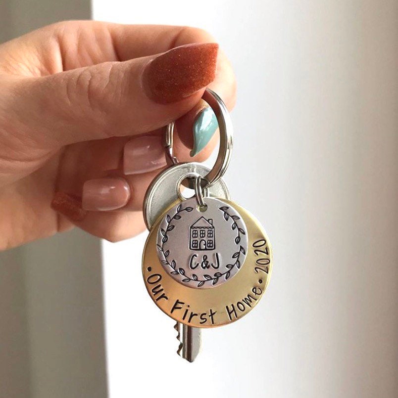 Brass Our First Home Keyring Moving in Together Keychain - Etsy UK