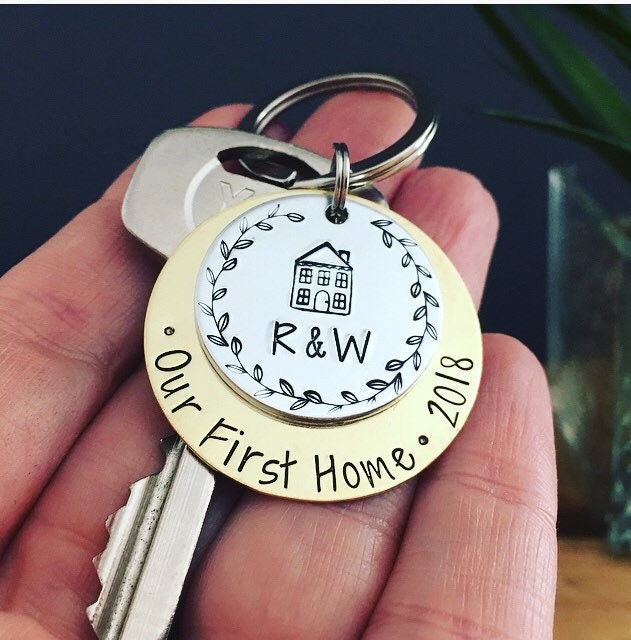 Brass Our First Home Keyring Moving in Together Keychain - Etsy UK