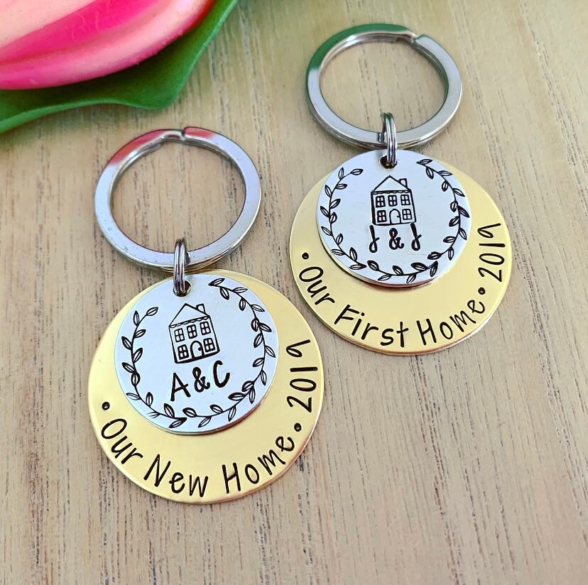 Brass Our First Home Keyring Moving in Together Keychain - Etsy UK