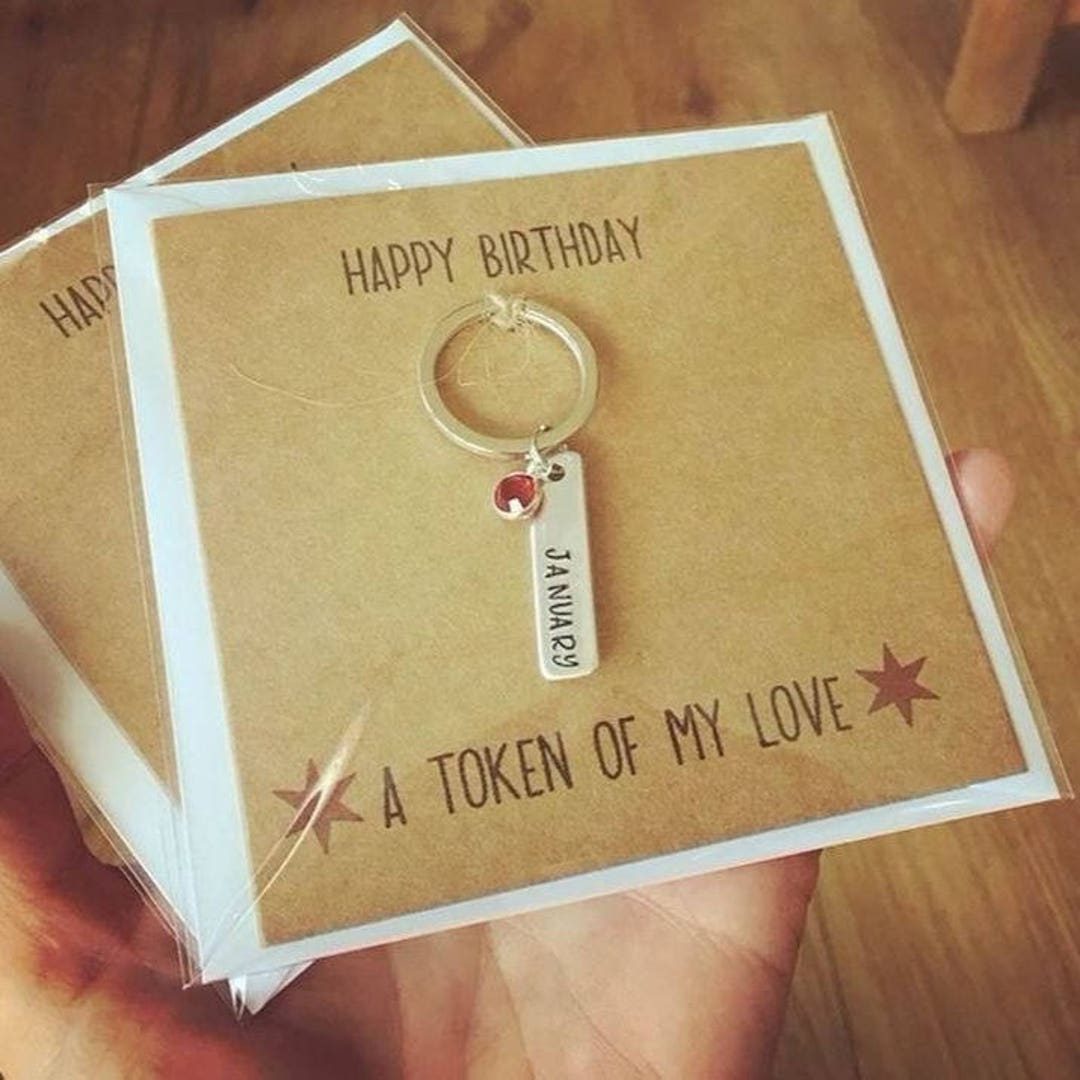 Personalised January Birthday Card, Siam Birthstone Keyring, Card and ...