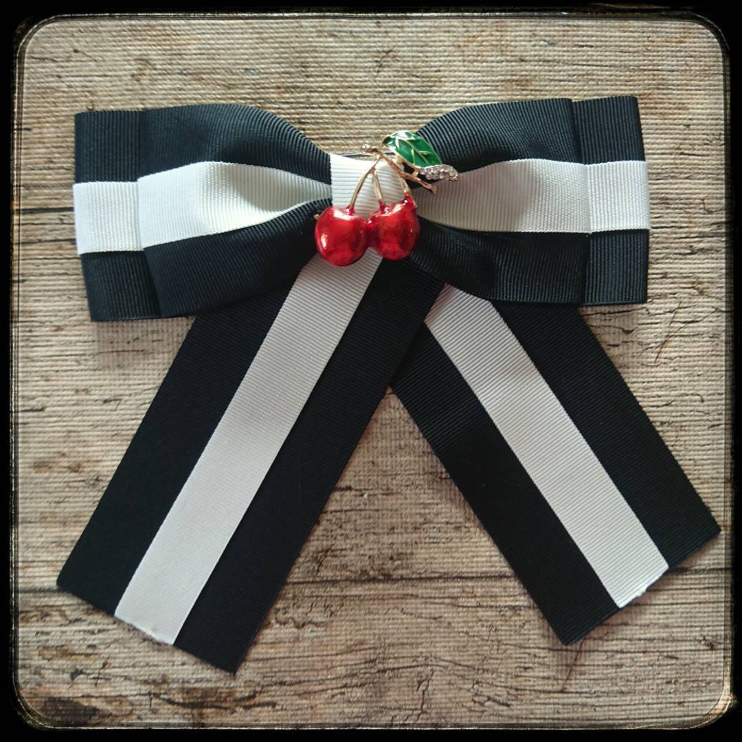 Rockabilly, Cherry, Blogger Bow Brooch, Neck Bow, Uniform Bow Tie ...