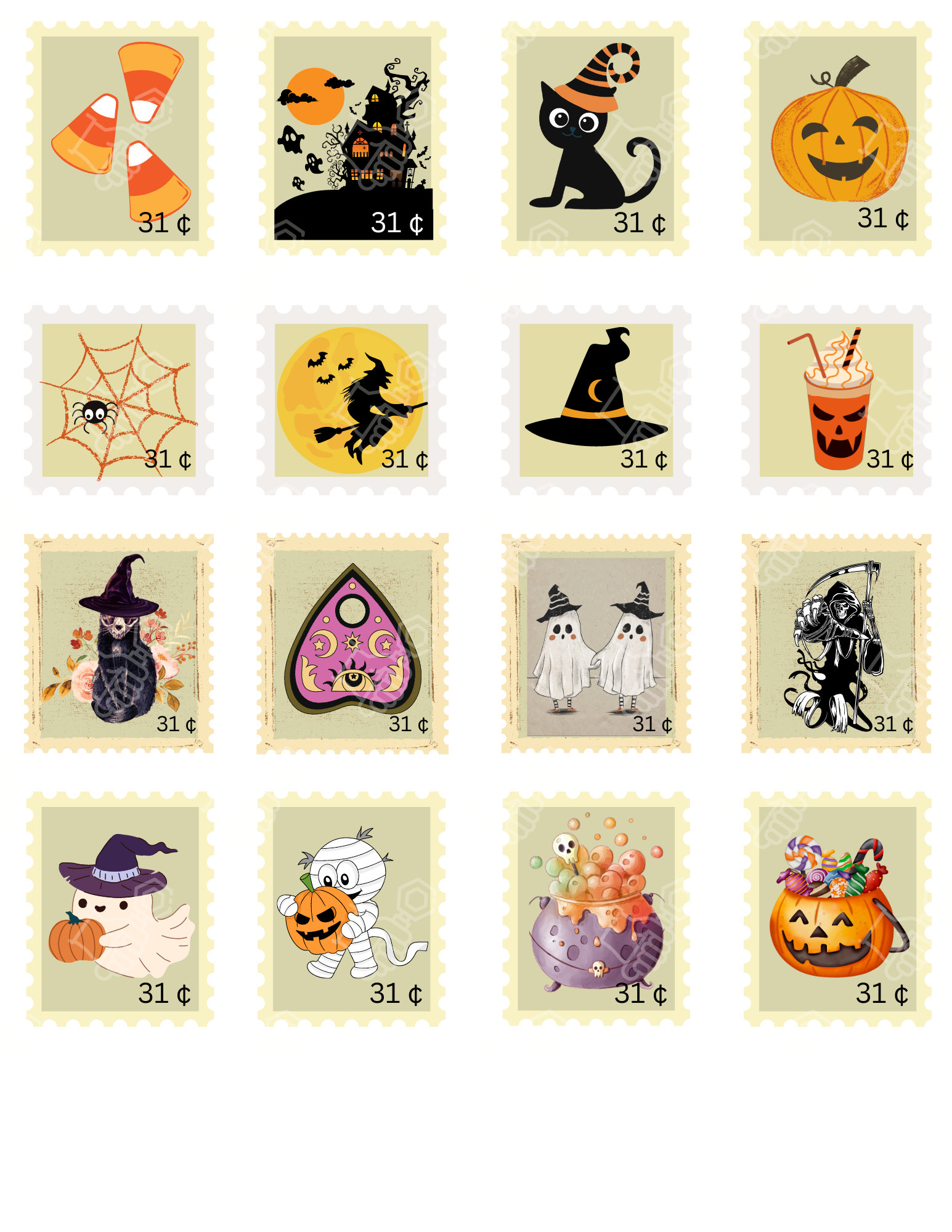 Halloween Postage Stamps - Etsy