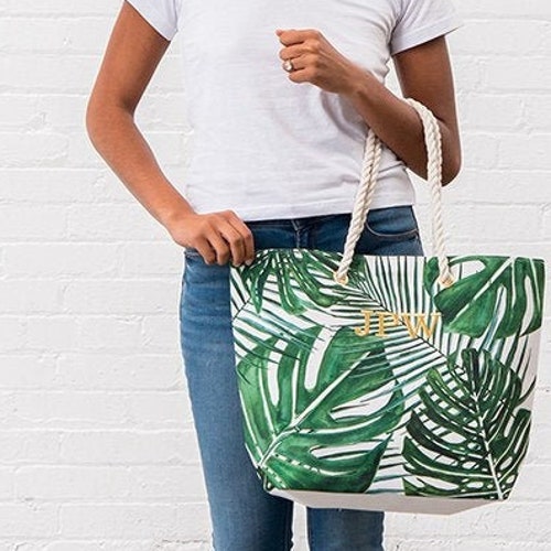 Palm Leaf Tote Bag Personalized Tote Bag Bride Gift - Etsy