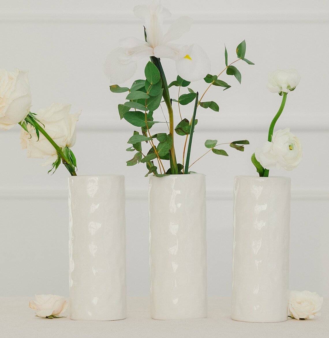 Tall White Dimpled Vases Set of 3 DIY Centerpiece DIY - Etsy