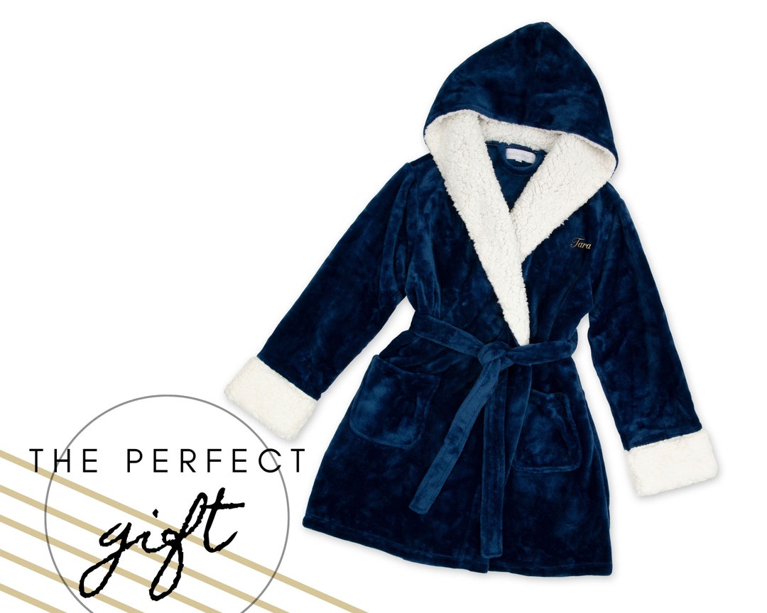 Personalized Bathrobe - Navy Blue Plush Robe - Christmas Robe - Winter ...