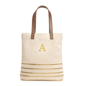 Striped Print Tote Bag - Initial Embroidered Reusable Bag - Reusable ...