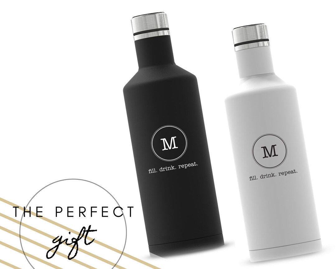 Personalized Water Bottle - Monogram Water Bottle - Insulated Black or ...