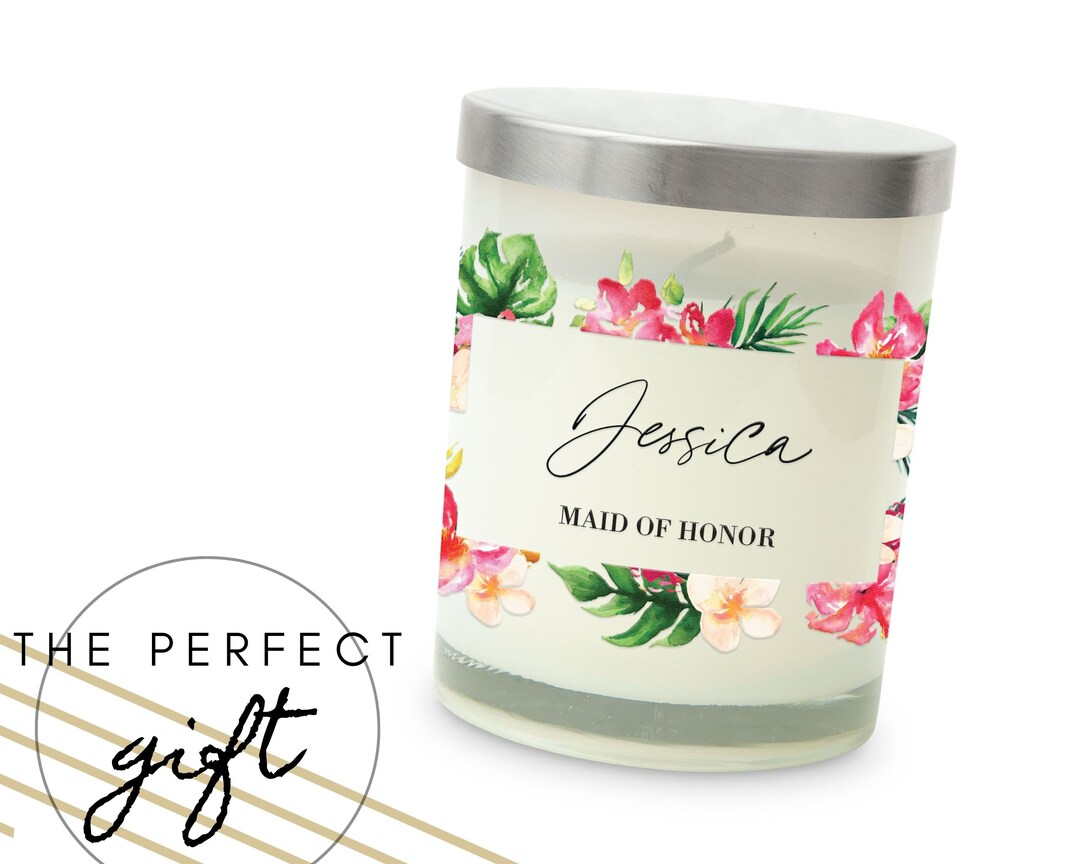 Custom Script Candle - Tropical Floral Design - Gifts for Her ...