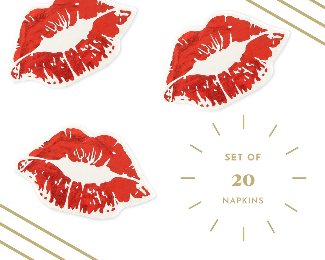 20 Piece Lip Shaped Disposable Party Napkins Kiss Print Paper Napkins ...