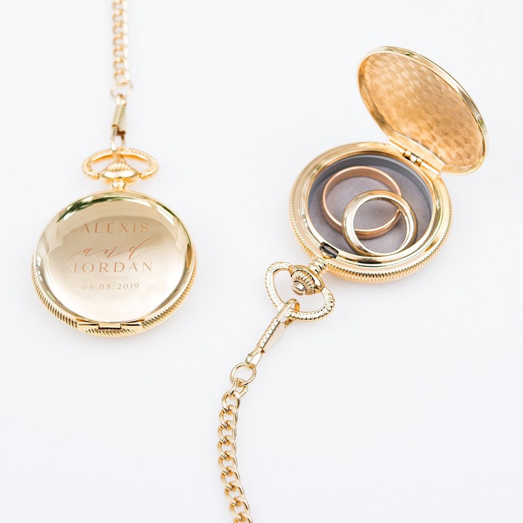 Custom Pocket Watch Style Ring Box - Couples Names Design ...