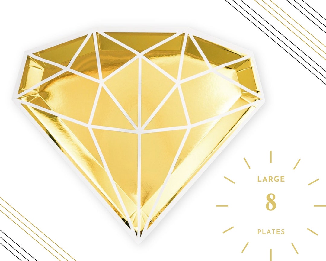 8 Piece Bridal Shower Disposable Party Plates - Gold Foil Diamond Paper ...