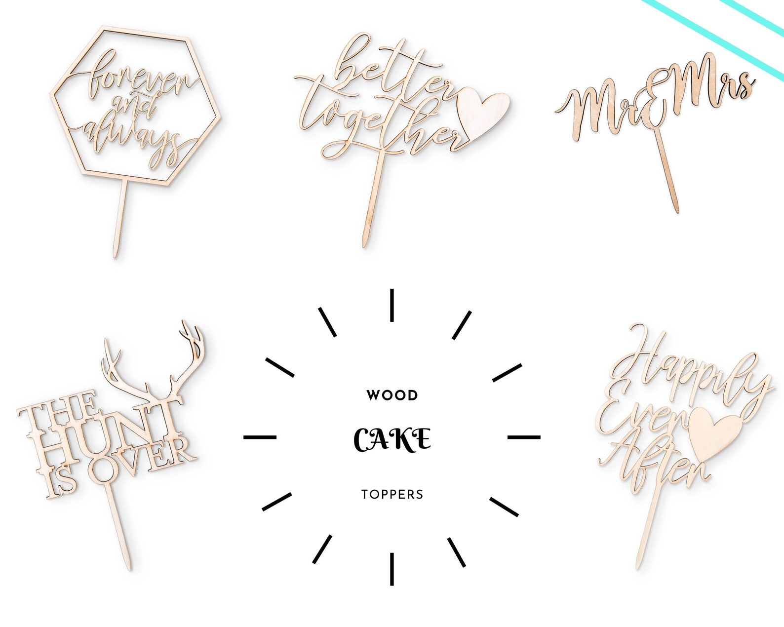 Wood Cut Wedding Cake Topper - 3 Designs to Choose From - Floral ...