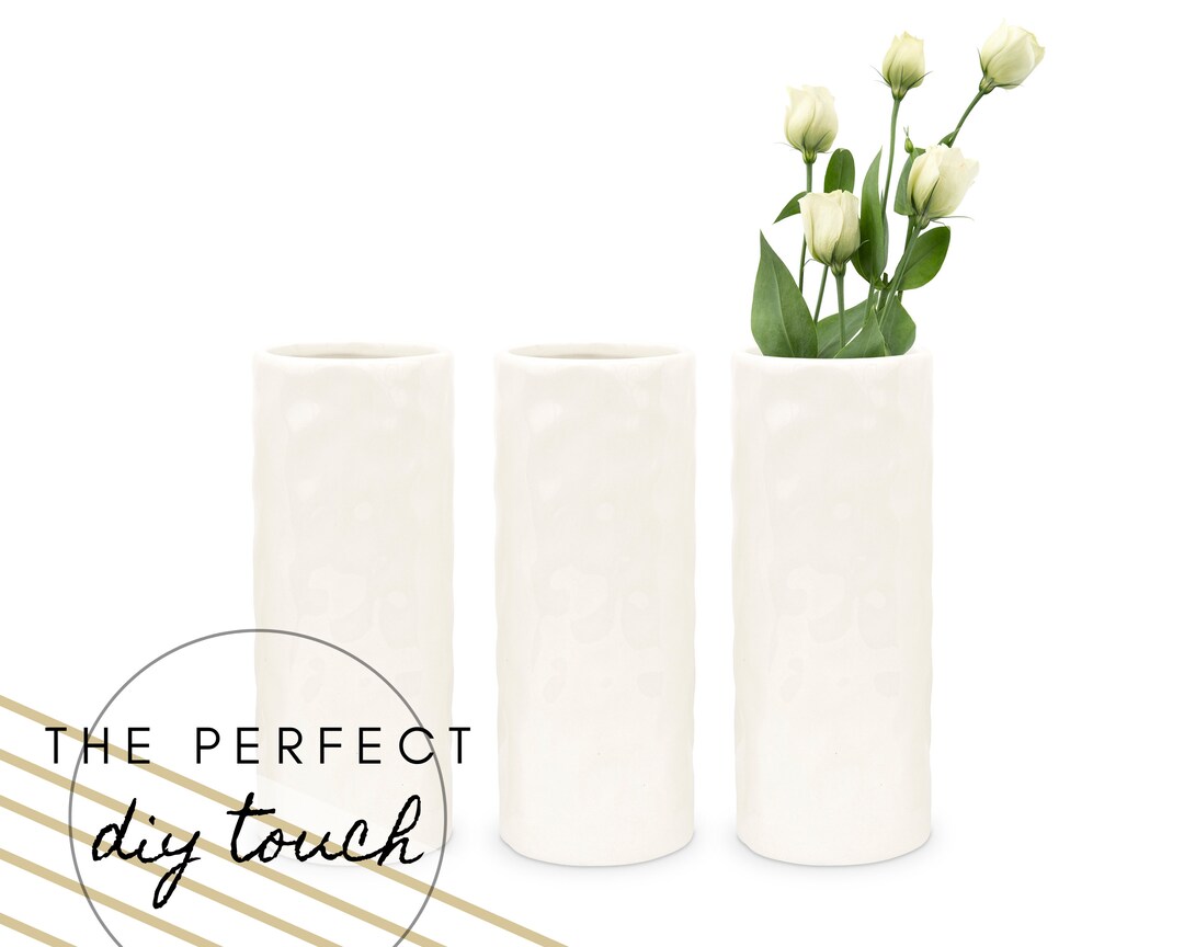 Tall White Dimpled Vases - Set of 3 - DIY Centerpiece - DIY Wedding ...