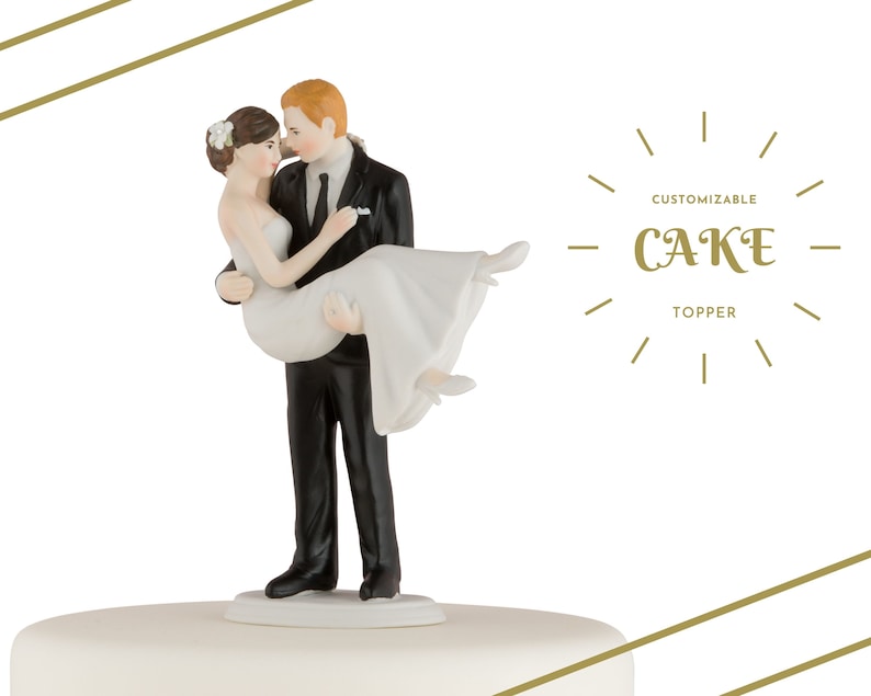 Custom Wedding Cake Topper - Romantic Bride and Groom - Bride Swept up ...