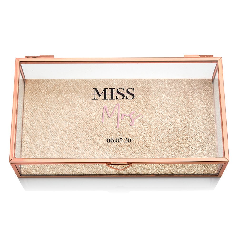 Personalized Glass Jewelry Box - Miss to Mrs Design - Rose Gold - Gifts ...