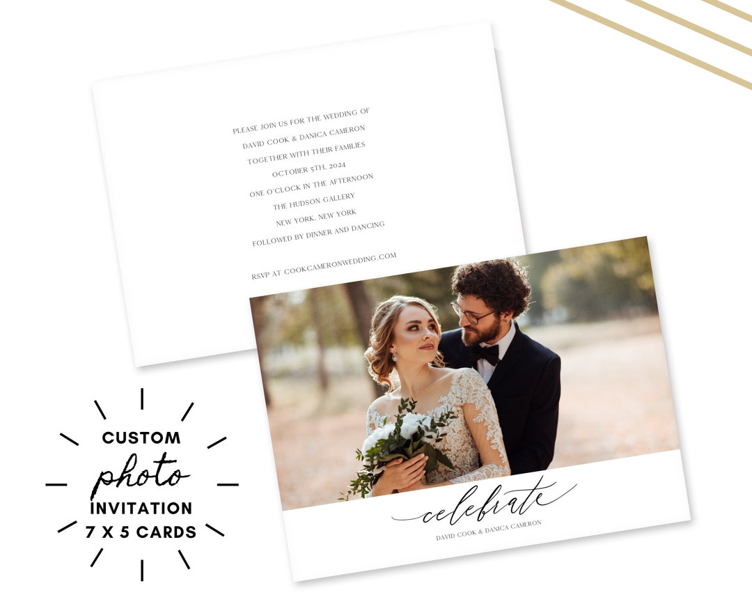 7x5 Personalized Photo Wedding Invitation Cards - Editable Template and ...