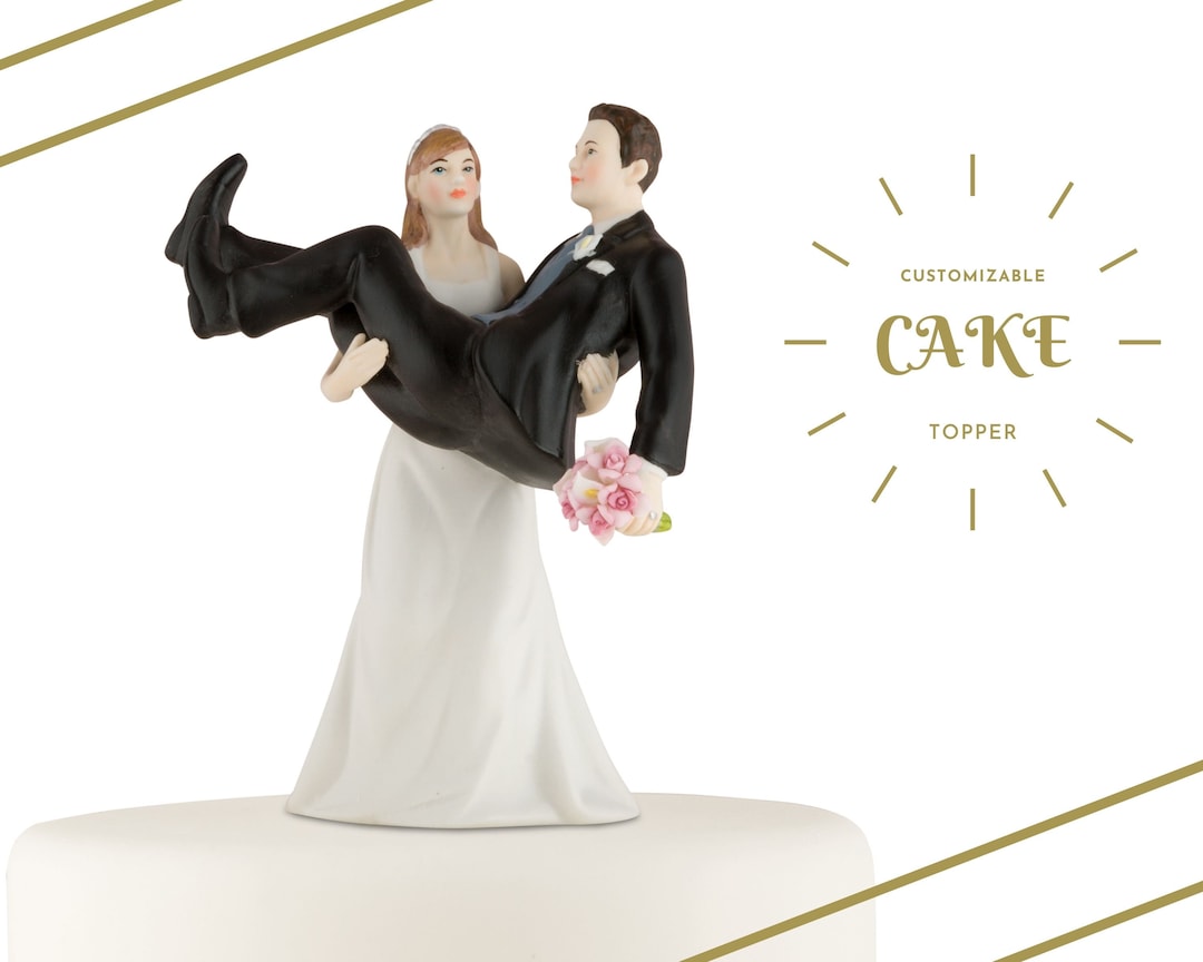 Custom Wedding Cake Topper - Funny Bride and Groom - Bride Carrying ...