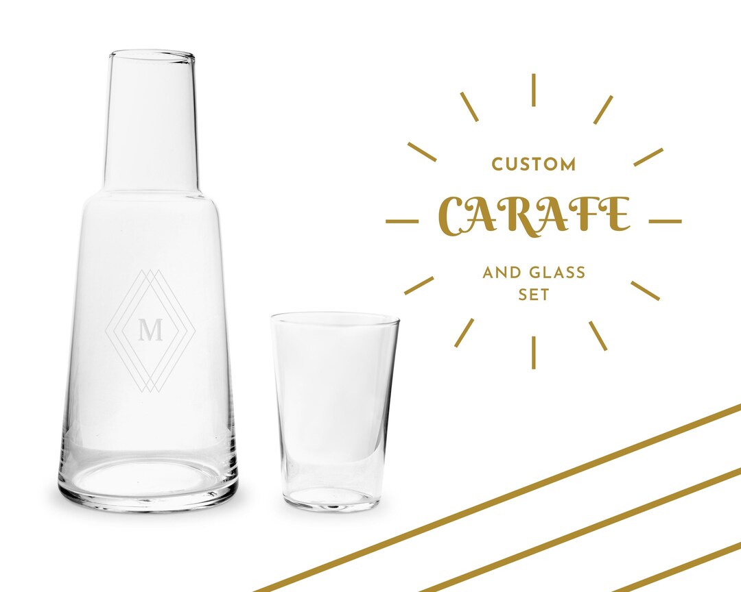Personalized Bedside Water Carafe and Glass Set - Diamond Monogram ...