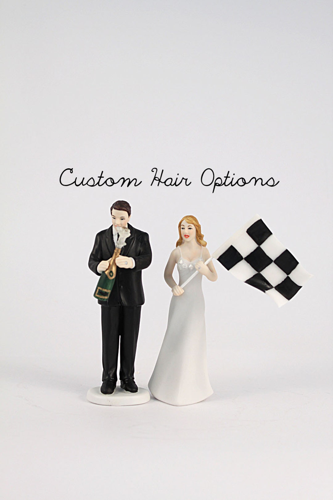 Custom Winning Couple Wedding Cake Toppers - Bride at Finish Line and ...
