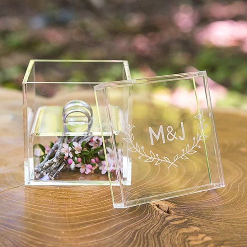 Custom Wedding Ring Box - Acrylic Ring Box - Woodland Pretty Design ...