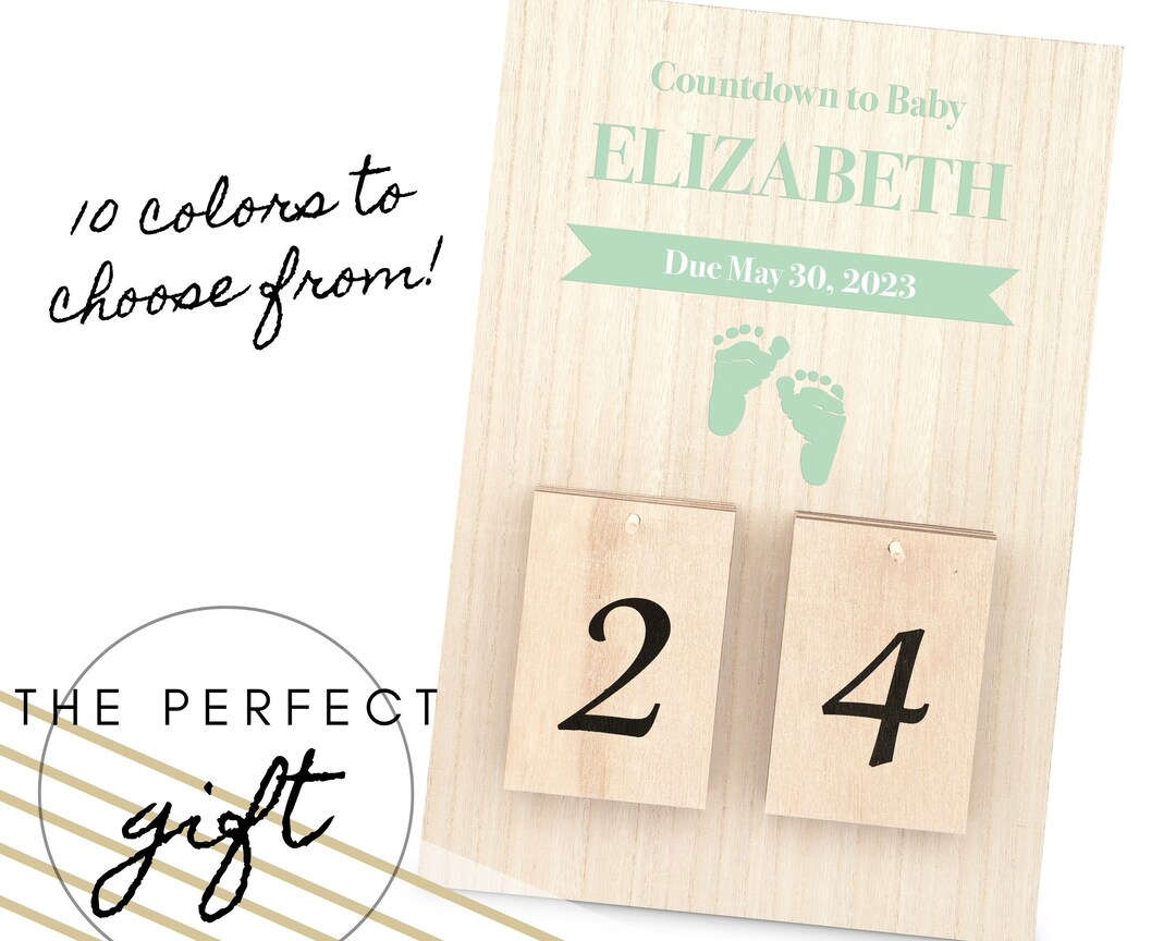 Personalized Baby Due Date Wooden Countdown Calendar - 10 Print Colors ...