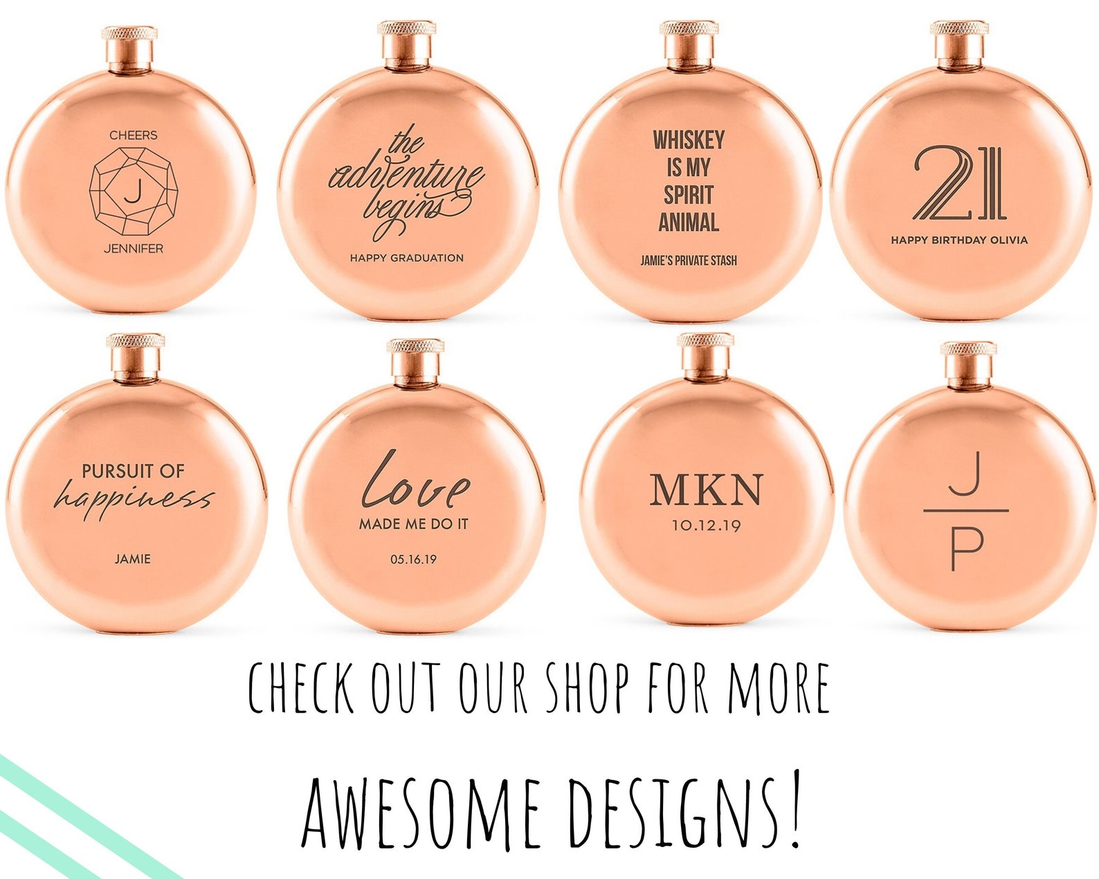 Rose Gold Custom Flask Rose Gold Hip Flask Engraved Flask | Etsy