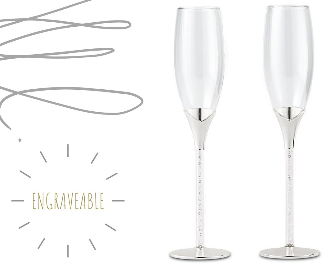 Personalized Wedding Flutes Custom Crystal Stone Stem Wedding Champagne ...